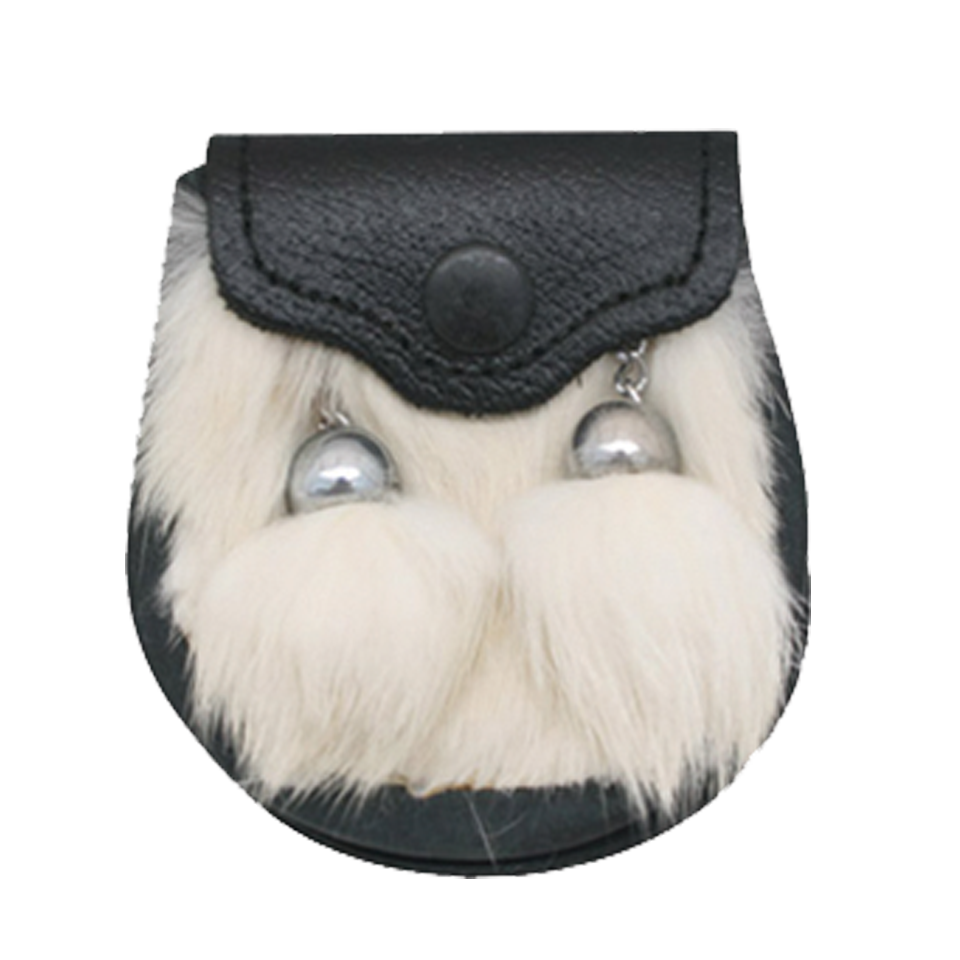 Kids Half Size - White Rabbit Fur on regular leather, 2 Fur Tassels ...